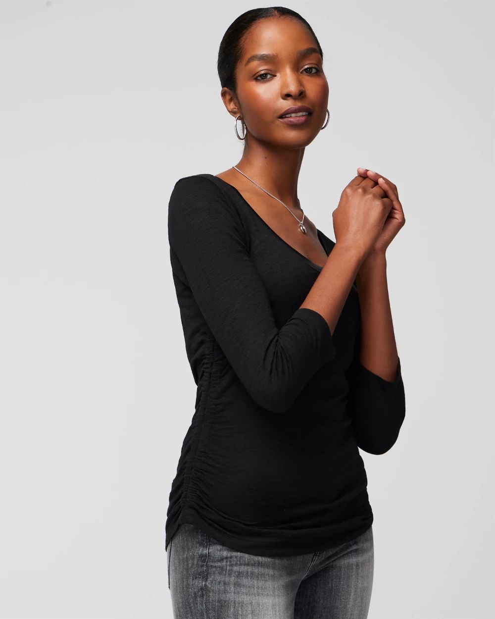 Shirred Scoop Neck Tee | White House Black Market